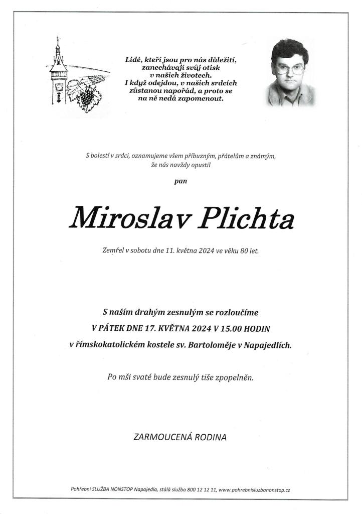 Smuteční oznámení - Miroslav Plichta - Oficiální stránky města Napajedla